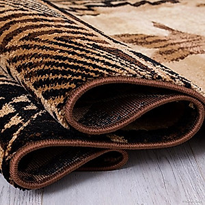 Allstar 4x5 Ivory and Mocha Cabin Rectangular Accent Rug with Espresso Wildlife Framed Forest Animal Collage Design (3' 9" x 5' 1")