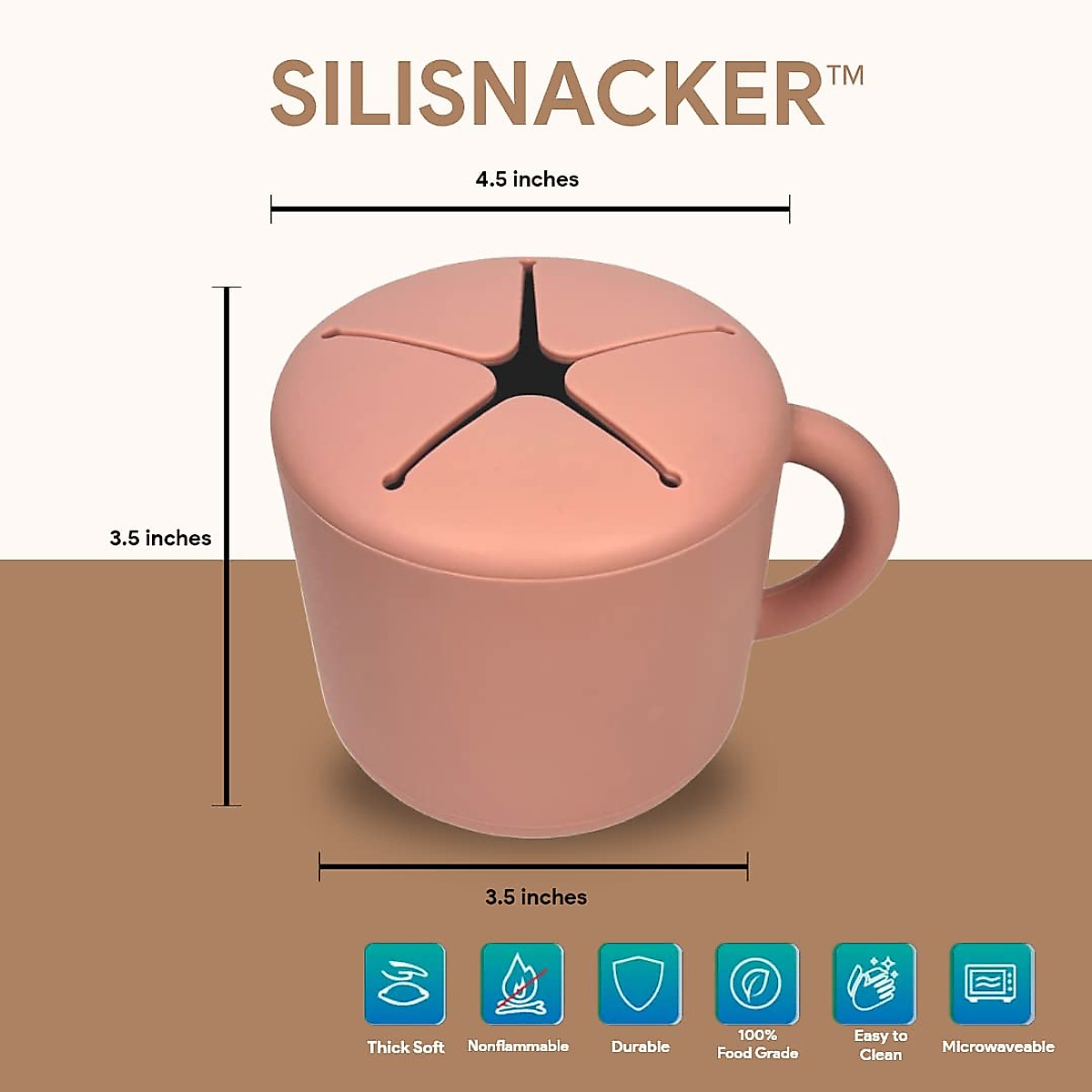 BraveJusticeKidsCo. | SiliSnacker™ Snack Cup | Silicone Snack Container | Toddler and Baby Snack Catcher (Dusty Pink)