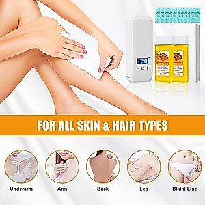 Roll On Wax Kit, Portable Wax Roller Kit for Hair Removal, Waxing Kit for Sensitive Skin, Smart Wax Heater Machine for Women and Men