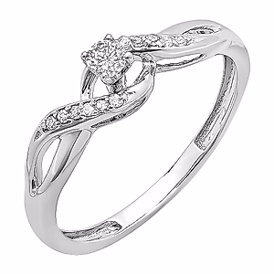 Dazzlingrock Collection 0.20 Carat (Cttw) 14k Round Diamond Crossover Swirl Engagement Ring, White Gold, Size 7