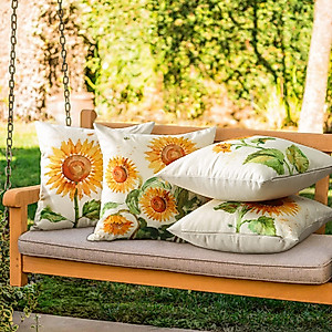 Ohok Outdoor Waterproof Pillow Covers 18x18 Set of 4 Farmhouse Decor Pillow Covers Outdoor Patio Throw Pillow Covers for Patio Funiture Garden Bed Couch Sofa (Sunflower)