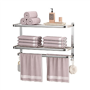 Generic NICETAKU 23inch 3-Tier Towel Racks for Bathroom with Shelf, Multilayer Hotel Towel Holder with Hooks, Stainless Steel Wall-Mounted Brushed Finish Towel Bars, Silver