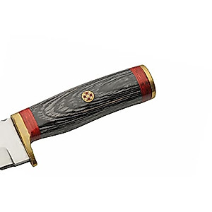 SZCO Supplies 203443-8 Wood Handled Upsweep Outdoor Hunting Knife with Leather Sheath, Black, 8.25" Length