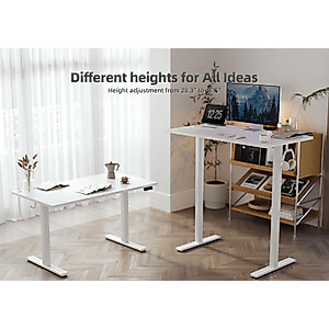 Seang Electric Standing Desk with Adjustable Height, 48x24 Inch Stand Up Desk, Sit Stand Desk with Splice Board for Home Office Computer Workstation, White Frame/White Top