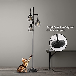 9MMML 68” Living Room Floor Lamp, Industrial Farmhouse 3 Teardrop Cage Standing Lamp,Black Tall Floor Lamp for Bedroom Office, 3 LED Edison Bulbs Included