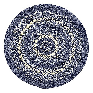 VHC Brands Great Falls Blue Trivet Hot Pad for Pots Pans, Blue White, Jute Blend, Round Circle, 8 Inches