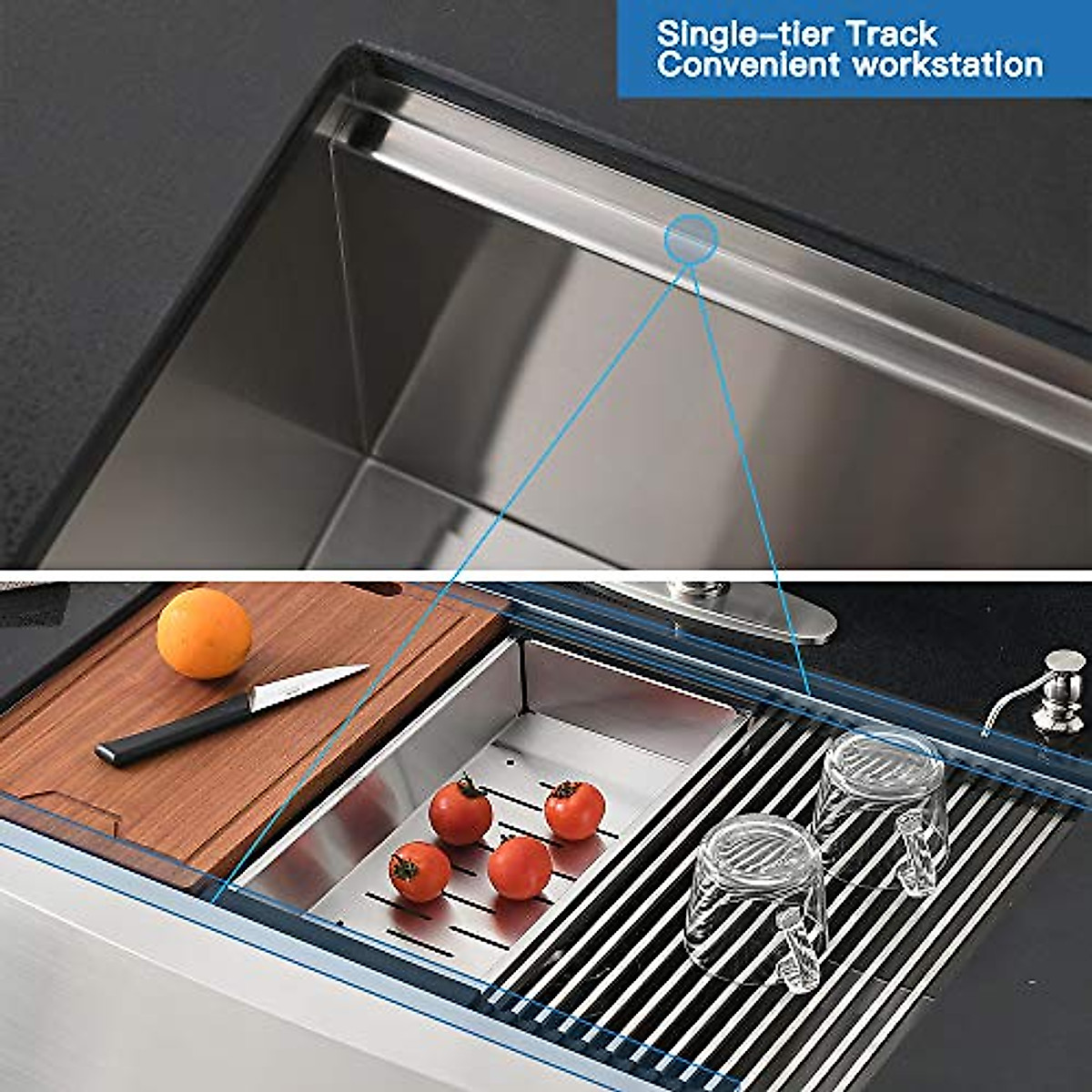 33 Inch Farmhouse Sink Workstation-Bokaiya 33x22 Stainless Steel Farm Sink Apron Front Workstation Kitchen Sink 16 Gauge Single Bowl Deep Kitchen Sink with Cutting Board