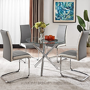 SICOTAS Dining Chairs Set of 4 - Modern Kitchen Chairs Faux Leather, High Back Dining Room Chairs with Metal Base, Upholstered Dinner Chairs, 4 PCS Armless Side Chair for Dining Room and Kitchen, Grey