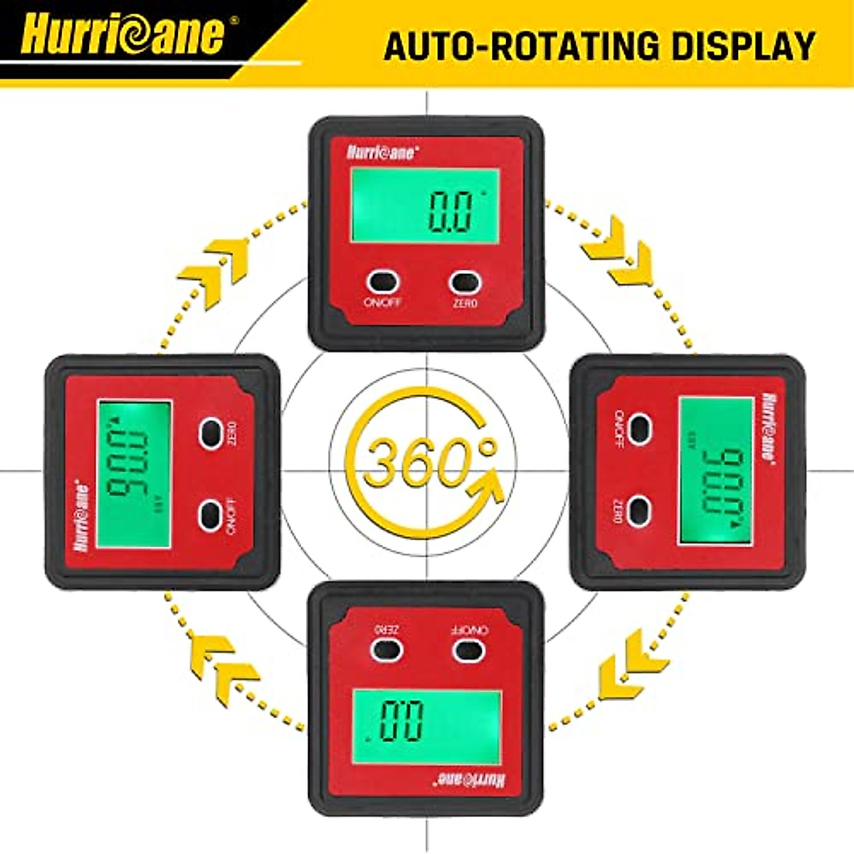 HURRICANE Digital Level Box and Angle Finder, Magnetic Digital Angle Gauge, Protractor Inclinometer Aluminum Framework with Magnet, Measures 0-90 Degree Ranges, 4 X 90 Degree