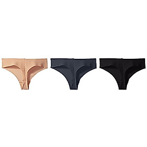 Calvin Klein Women's Invisibles Thong Multipack Panty, Speakeasy/Light Caramel/Black, Medium