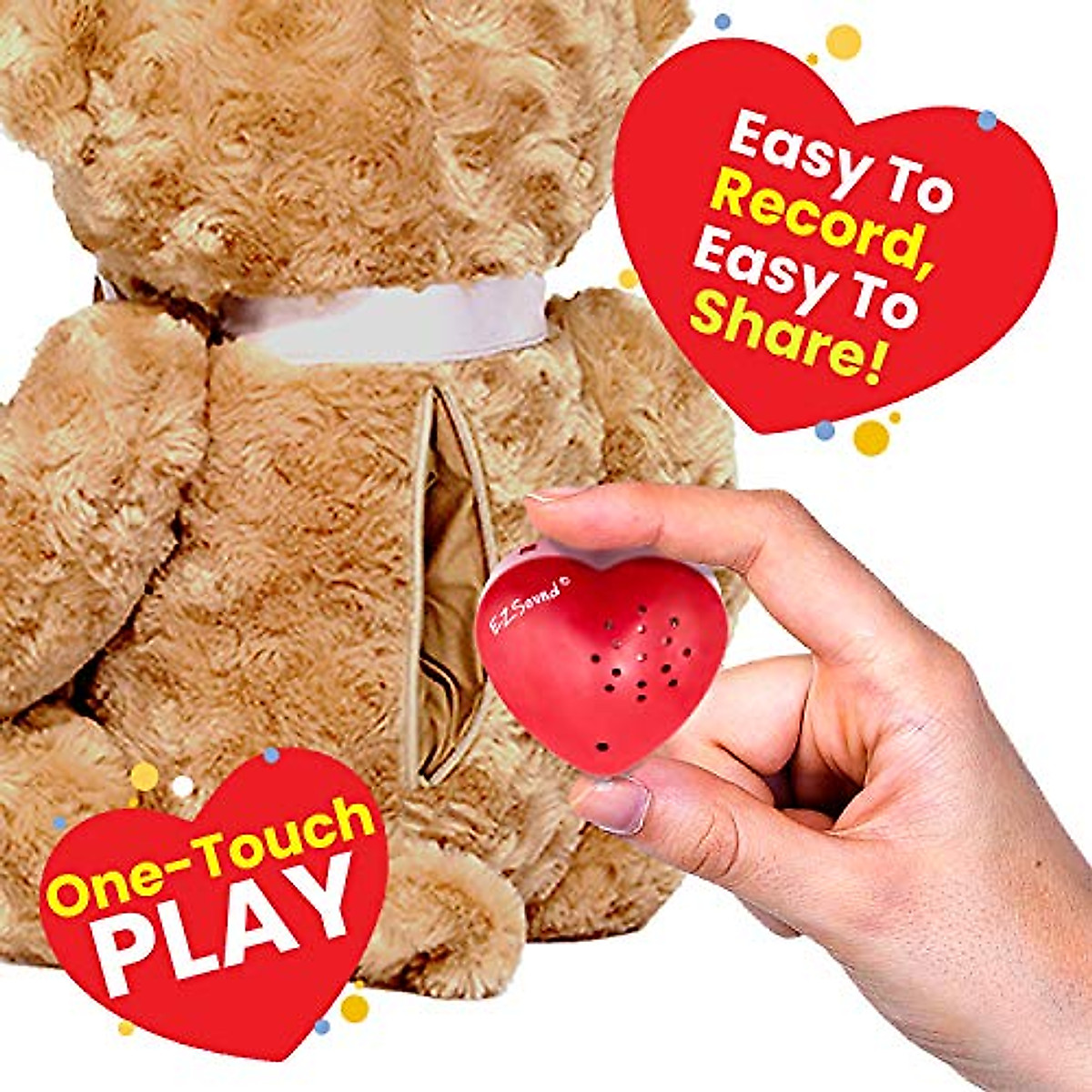 EZSound Voice Recorder for Stuffed Animal | 2 Pack - 30 Seconds Push Button Sound Recorder | Create Heartbeat Bear for Newborn | Personal Voice Message Recordable Sound Module for Toys (Red)