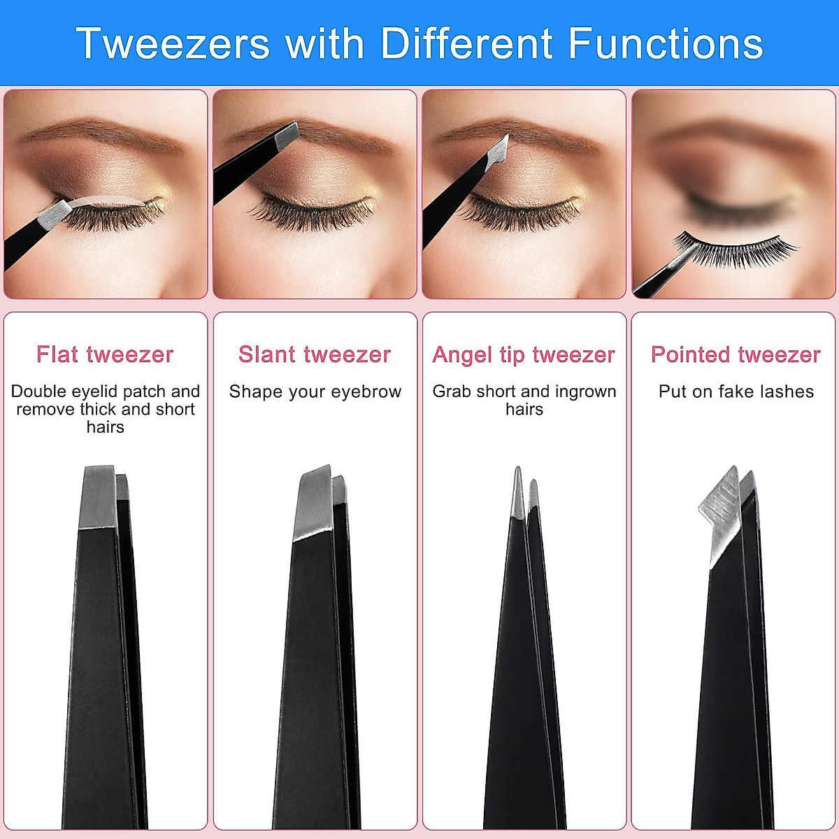 Fangze Tweezers and Fingernail Clippers Kit, 8 Pcs Professional Tweezer Nail Clipper Set Stainless Steel Manicure Tools with Case for Men Women