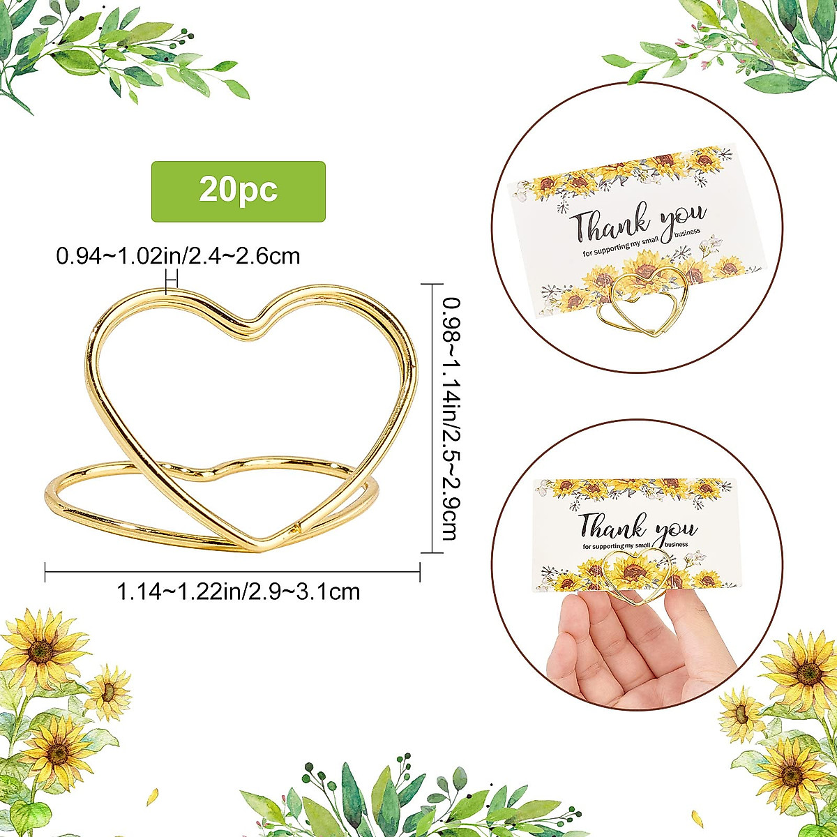 CRASPIRE Place Card Holders 20pcs Gold Heart Shape Table Card Holders Wedding Table Number Holders Photo Holder Pictures Stand Clips for Place Cards Weddings Anniversary Party Valentine's Day Gift