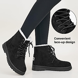 Alicegana Women Winter Boots Snow: Warm Cotton Fur Lined Winter Shoes Lace Up Comfortable Non Slip Ankle Platform Boots Outdoor