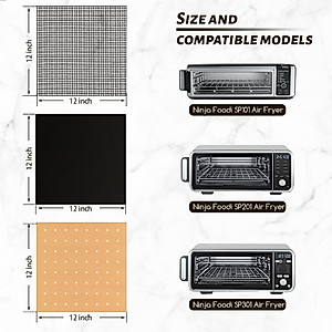 WMKGG 12 inch Square Air Fryer Liners Set, 3 Pack Non-stick Reusable Toaster Oven Mat Compatible with Ninja Foodi Flip SP101/SP201/SP301/SP351, Cuisinart Toaster Oven, Microwave