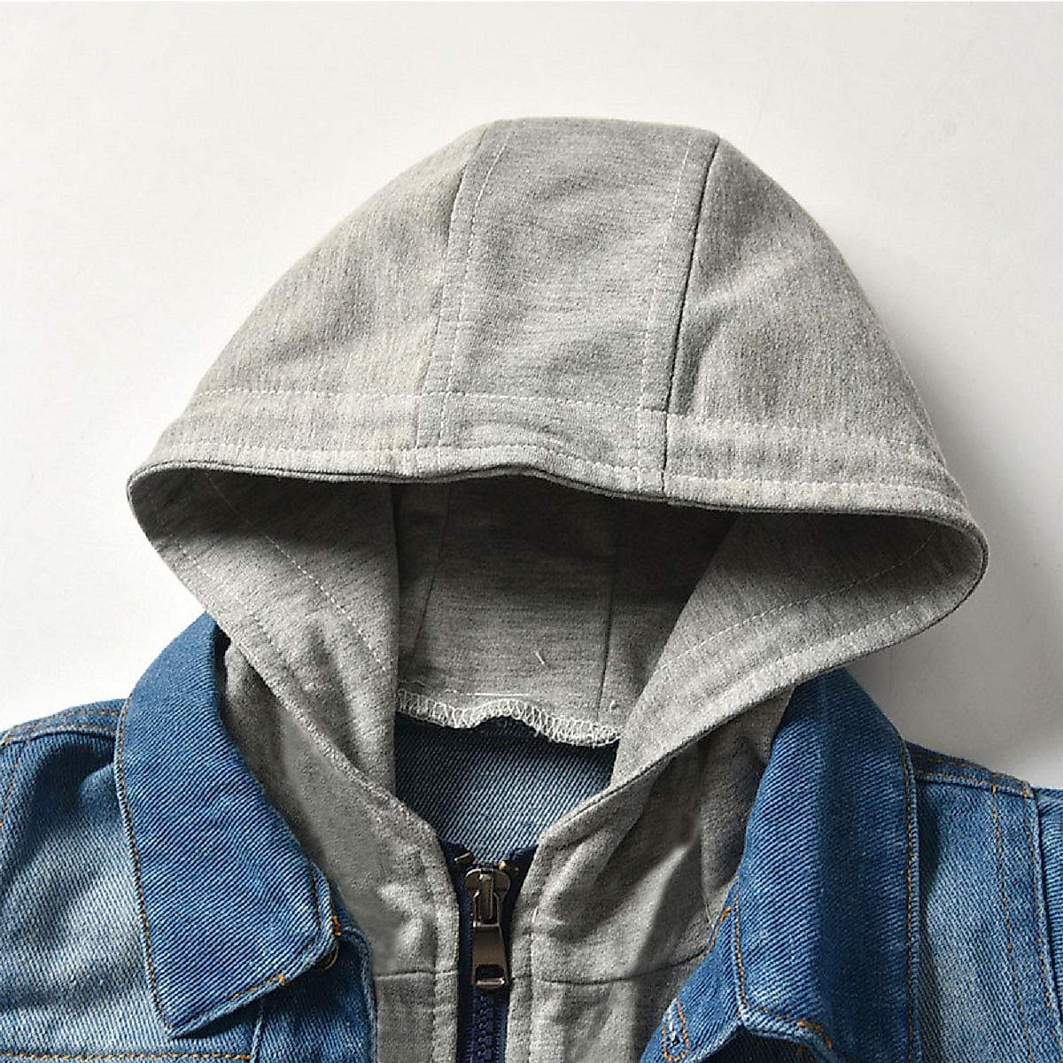 SOFEON Toddler Baby Boy Girls Denim Jacket Button Down Basic Ripped Hoodie Jeans Coat Kid Cowboy Outwear Casual Clothes (Hoodie-grey, 12-18 Months)