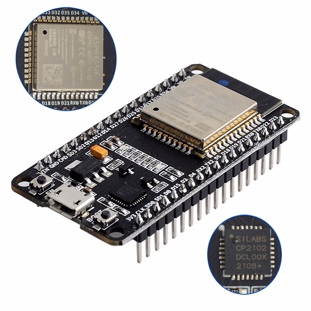 Wishiot NodeMCU-32S ESP32 DEVKIT ESP-WROOM-32 Development Board Dual Cores Microcontroller Processor ESP-32S WiFi Bluetooth-Compatible Module onboard CP2102 Chip
