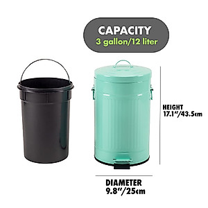 Mint Green Trash Can with Lid, Turquoise Bathroom Bedroom Waste Basket Soft Close, Small Teal Garbage Can, Retro Vintage Home Office Trash Can, 12 Liter/3 Gallon, Glossy Mint Green