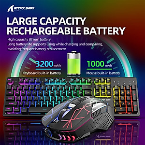 A.jAZZ Wireless Gaming Keyboard and Mouse Combo,Full Size 12 RGB Chroma Backlit Keyboard,Rechargeable 4200mAh Mechanical Feel USB/Type-C Dual Receiver Silent Mice,for PC,Mac,Laptop,PS4,Xbox,Black