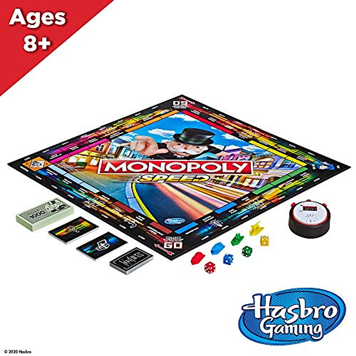 Monopoly Speed Board Game, Play in Under 10 Minutes, Fast-Playing Board Game for Ages 8 and Up, Game for 2-4 Players