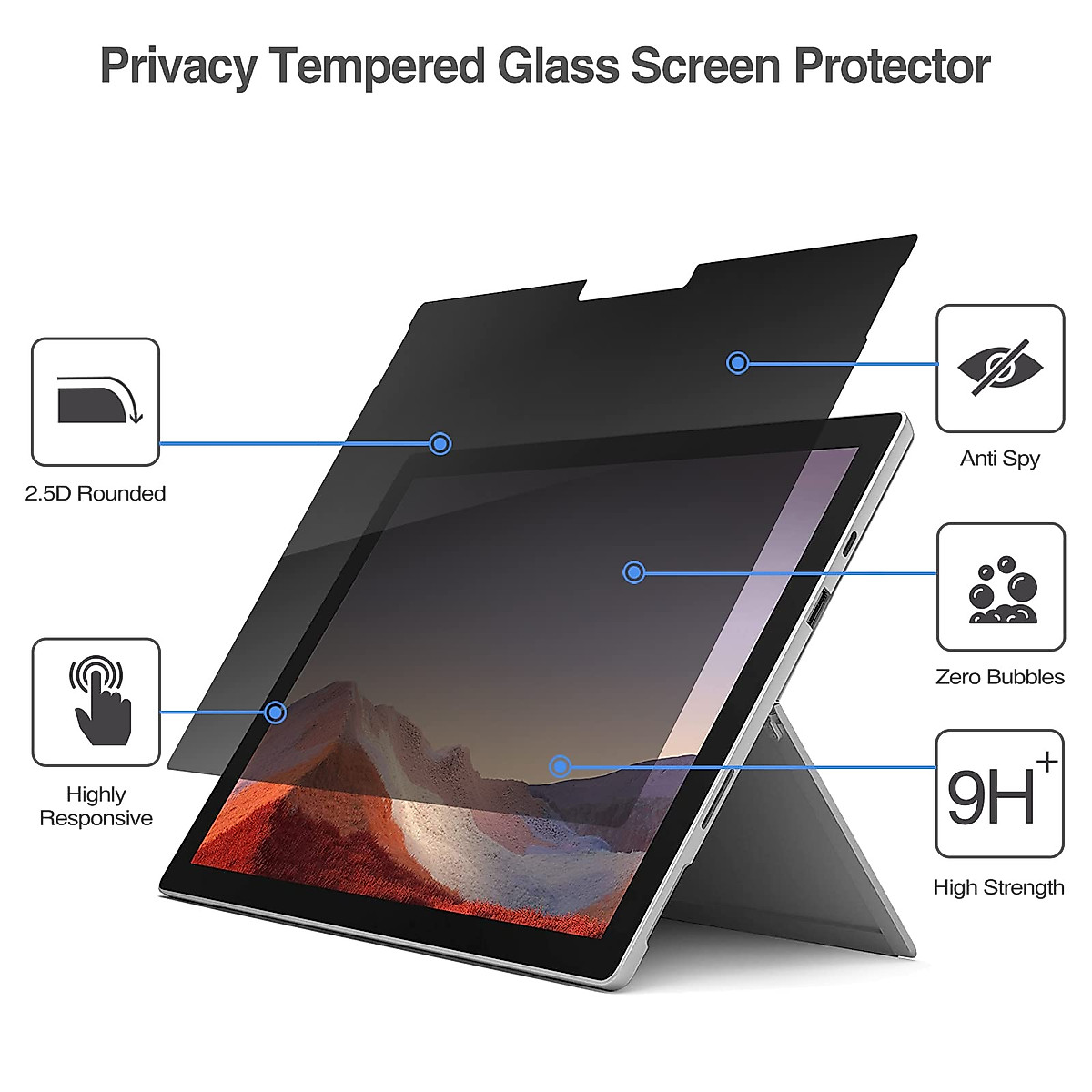 ProCase Privacy Screen Protector for Surface Pro 7 Plus, Pro 7, Pro 6, Pro 5, Pro 4, Tempered Glass Dark Anti-Spy Screen Film Guard for 12.3 Inch Surface Pro 7+/7/6/5/4