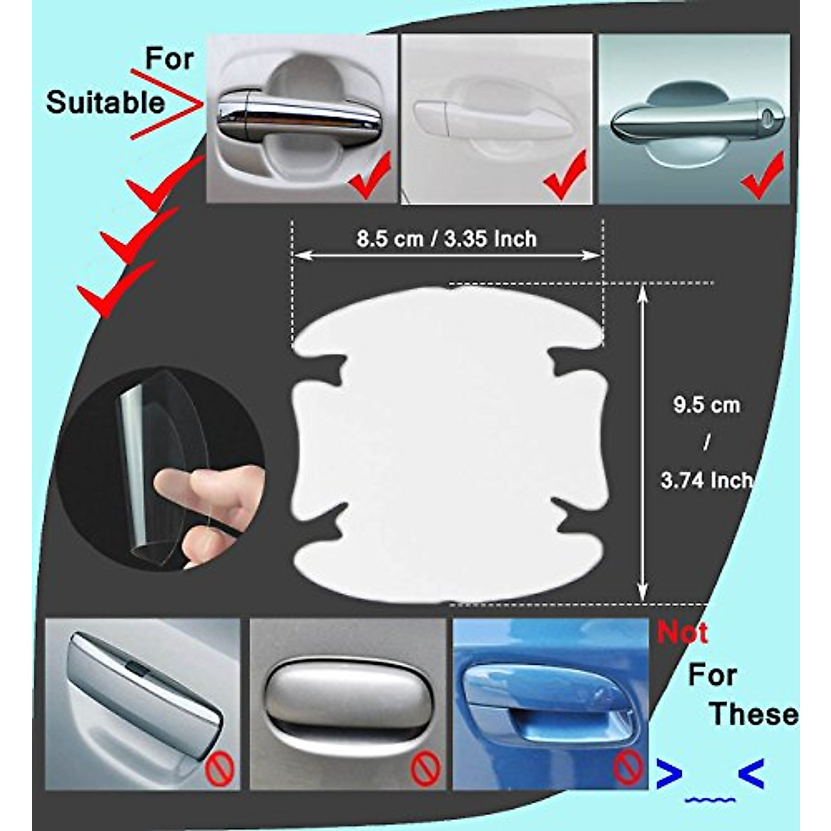 Younglingn 12 Pcs Universal Transparent Invisible Car Door Handle Scratches Protective Films Clear Side Sticker Scratches Car Door Protector Films