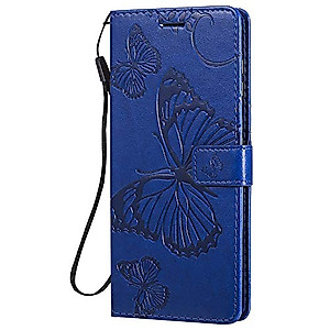 Asdsinfor Compatible with Redmi Note 9 Pro Case Wallet Case Credit Cards Slot with Stand for PU Leather Shockproof Flip Magnetic Compatible with Xiaomi Redmi Note 9S Big Butterfly Blue KT
