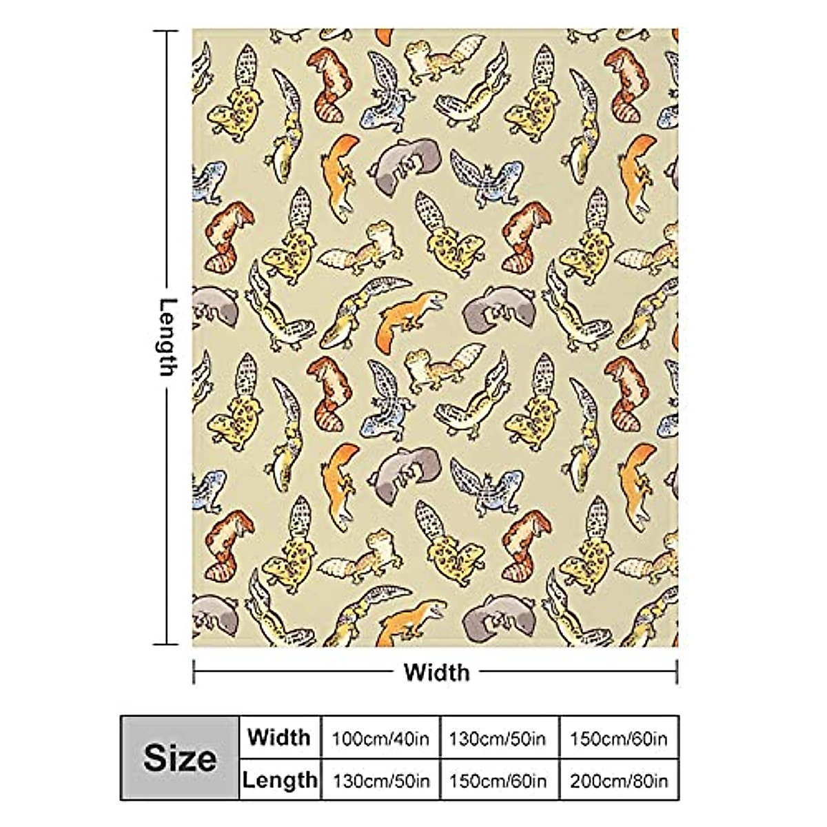 Hon-Lally Cartoon Cute Leopard Gecko Pattern Blanket Throw Warm Cozy Flannel Fleece Lightweight Plush for Living Room Bedroom Sofa Couch for Kids and Adults - 40inchx50inch White-style