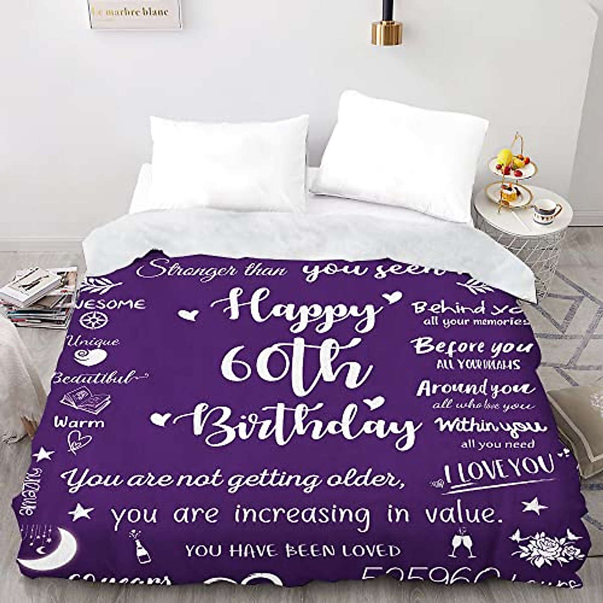 60th Birthday Gifts for Women Blanket, Happy 60th Birthday Decorations Women Throw Blanket, 50x60’’ 1963 Birthday Gifts for Women Throws, 60 Year Old Gift Ideas, Cheers to 60 Years Gifts, Purple