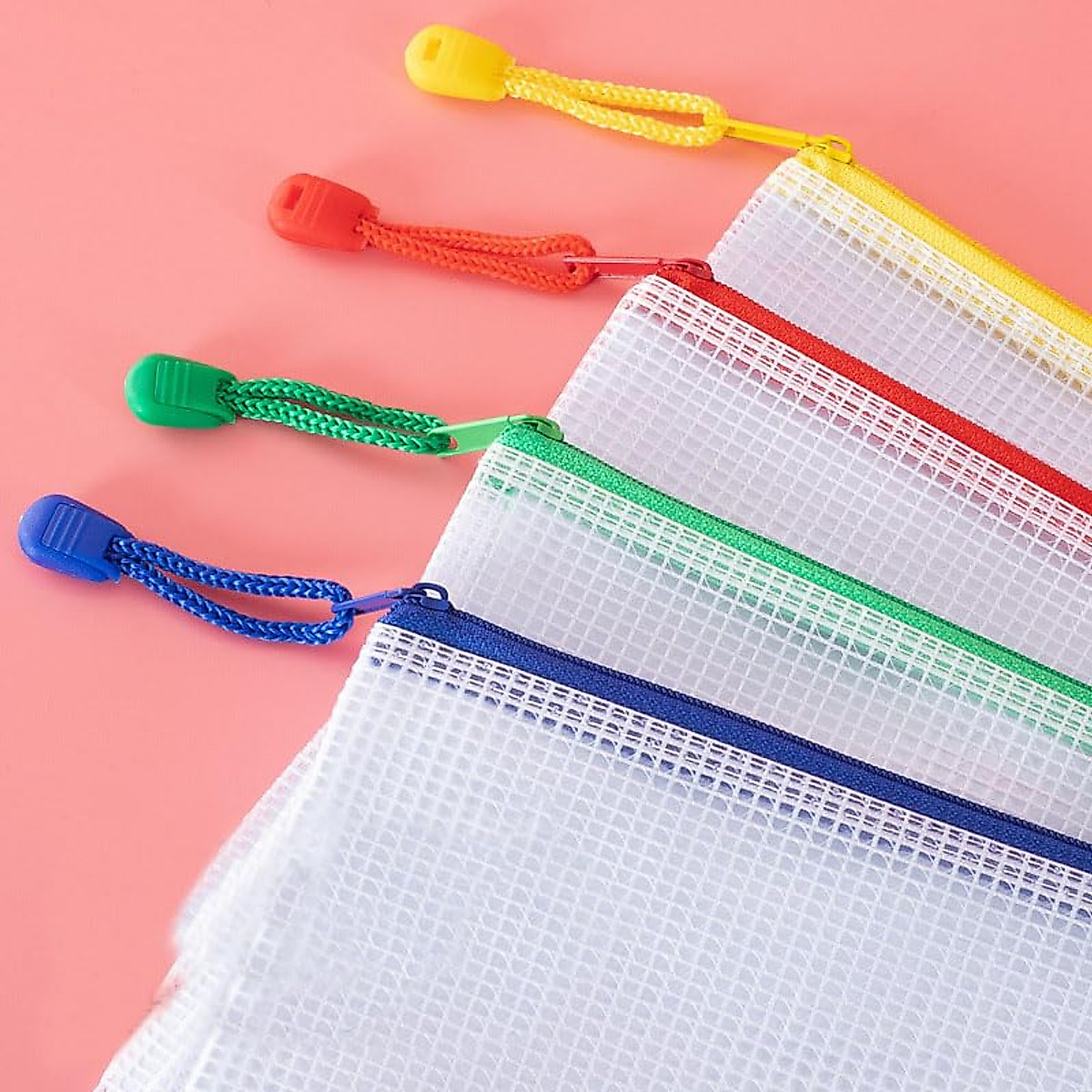 12 Pieces Mesh Zipper Pouch Document Folders Waterproof Plastic Mesh Bag for Business Makeup Board Game School Office Home Travel Storage