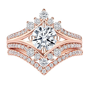 SHELOVES Vintage Crown Shape Wedding Engagement Ring Sets Rose Gold Sterling Silver Chevron Stacking Band Sz 8