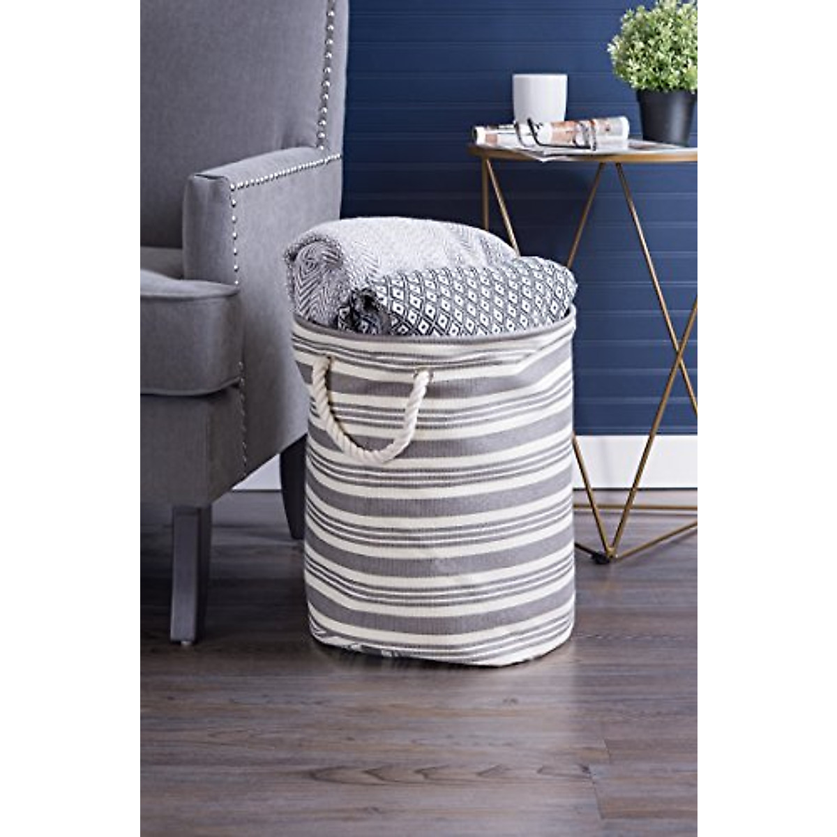 DII Woven Paper Storage Bin, Urban Stripe, Urban Gray, Large Round