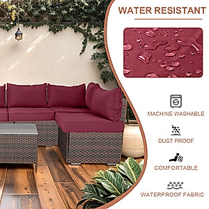 Hsohriif Outdoor Sectional Cushions Cover, 14 Piece Patio Cushion Covers Replacement, Fits 6 Seat Wicker Rattan Couch Furniture, Conversation Set, Waterproof Slipcovers with Zipper, Medium,Burgundy