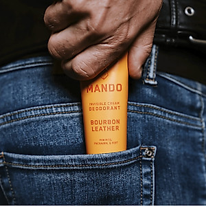 Mando Whole Body Deodorant For Men - Invisible Cream - 72 Hour Odor Control - Aluminum Free, Baking Soda Free, Skin Safe - 3 Ounce Tube (Bourbon Leather)