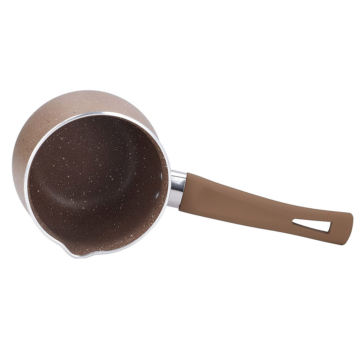 Fydun Single Handle Coffee Warmer Boiling Pot Milk Pan Aluminum Alloy Non Stick Anti Scalding for CookingBrown for Home Use, Multifunctional Accessory (Coffee)