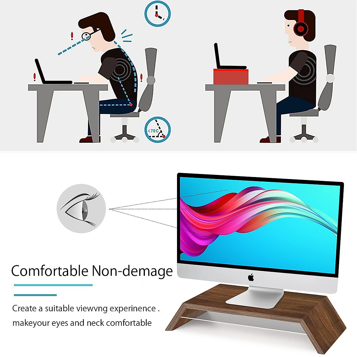 Aothia Monitor Stand Riser, Solid Wood Desktop Stands for Laptop Computer/TV/PC/Printers, Perfect Desk Shelf Organizer with Underneath Storage for Office Accessories(Black Walnut)