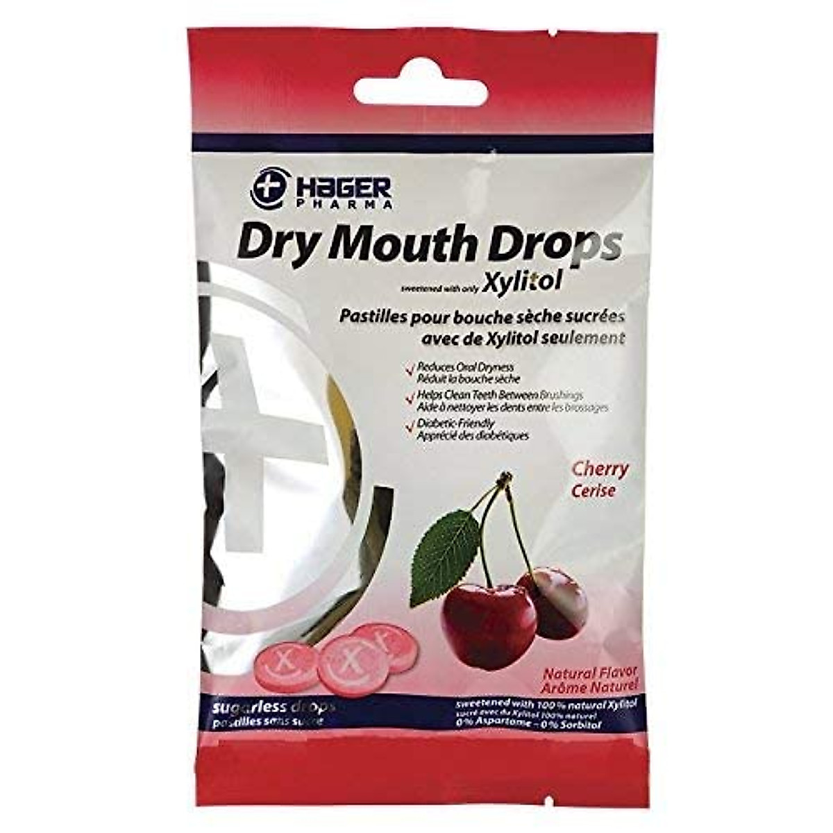 Hager Pharma Dry Mouth Drops, Cherry, 26 Count Per Bag (3 Bags)