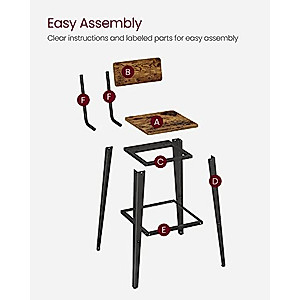 VASAGLE Set of 2 Bar Stools, Bar Height Stools, Tall Bar Stools with Back, Bar Chairs, Steel Frame, Industrial Style, Easy Assembly, Rustic Brown and Black ULBC078B01