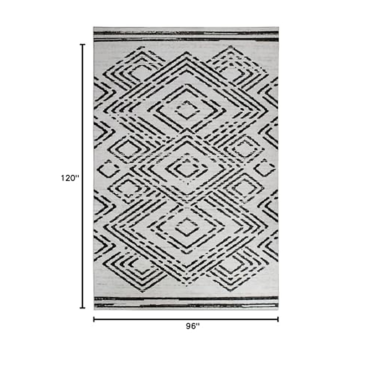 Syalife Boho Area Rug, Non Shedding 8x10 Washable Rug with Non Slip Backing, White and Black Modern Geometric Carpet, Indoor Bohemian Rug for Living Room Entryway Bedroom Kitchen - White, Black