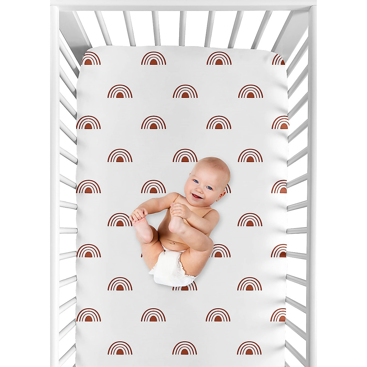 Sweet Jojo Designs White and Rust Boho Rainbow Boy or Girl Fitted Crib Sheet Baby or Toddler Bed Nursery - Orange Bohemian Celestial Sky Outdoors Nature Gender Neutral, CribSheet-Rainbow-WH-RU