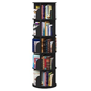 INTEXCA & DESIGN 5 Tier 360° Rotating Stackable Shelves Bookshelf Organizer (Black), White, RotatingBookshelf_5Tier_White