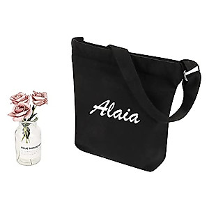 TOPTIE Custom Black Canvas Hobo Tote Bag with Logo, Personalized Crossbody Bag for School, Large Shoulder Bag