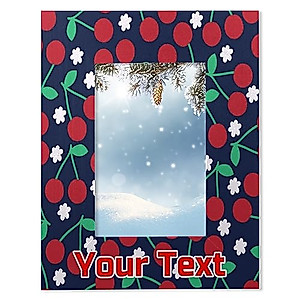 Herdesigns Red Cherry Pattern 4x6 Picture Frame Personalized Custom Text Name Fruit Flower Wooden Picture Frame for Wall and Tabletop Display, Photo Picture Frame Customized Gift