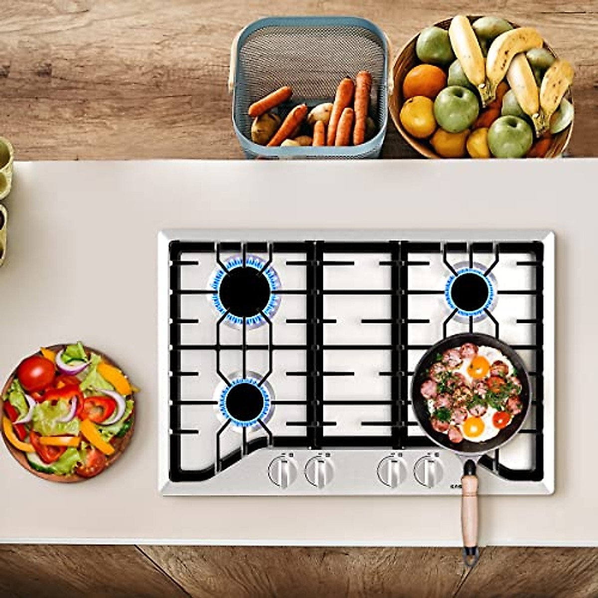 30 Inch Gas Cooktop, GASLAND 4 Italy Sabaf Sealed Burner Gas Stovetop, 30 inch Drop in Gas Range Cooktop,28,300 BTU NG/LPG Convertible,Heavy Duty Cast Iron Grates with Metal Knobs