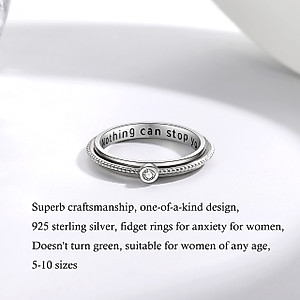 ZOEXUE Anxiety Ring for Women: Sterling Silver Spinner Rings for Sister Stress Relief Band Fidget Ring Nothing Can Stop You Motivational Jewelry Gifts for Loved Ones