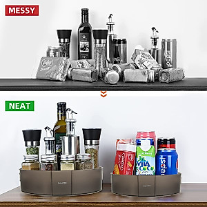 2 Pack Lazy Susan Organizers - OAMCEG 360 Rotating Lazy Susan Spice Rack Turntable, Large Plastic Organizer and Storage for Cabinet, Fridge, Pantry, Bathroom, Countertop (10in & 12in, Round, Grey)