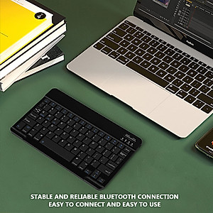 Ultra-Slim Small Bluetooth Keyboard, Portable Rechargeable External Cordless Wireless Keyboard for Android Tablet Cell Phone Samsung Smartphone iPad Mini Air Pro iPhone Windows Surface (Black)