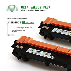 LINKYO Compatible Toner Cartridge Replacement for Brother TN221BK TN-221BK (Black, 2-Pack)