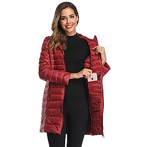 Obosoyo Women's Winter Packable Down Jacket Plus Size Ultralight Long Down Outerwear Puffer Jacket Hooded Coat (Black, XXX-Large)