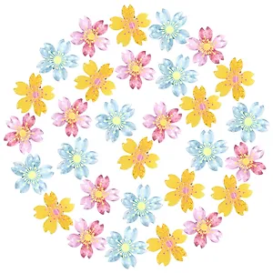 HINZIC 30Pcs Mini Flower Hair Clips Cherry Blossom Claw Clips Cute Flower Hair Pins Small Hair Barrettes Decorative Wedding Prom Valentines Hair Accessories for Teen Girls Women (Pink Yellow Blue)